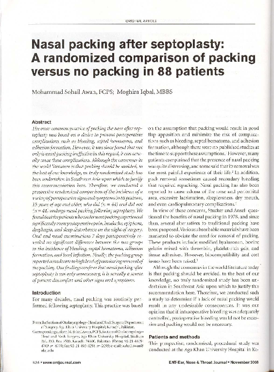 (PDF) Nasal packing after septoplasty: a randomized comparison of ...