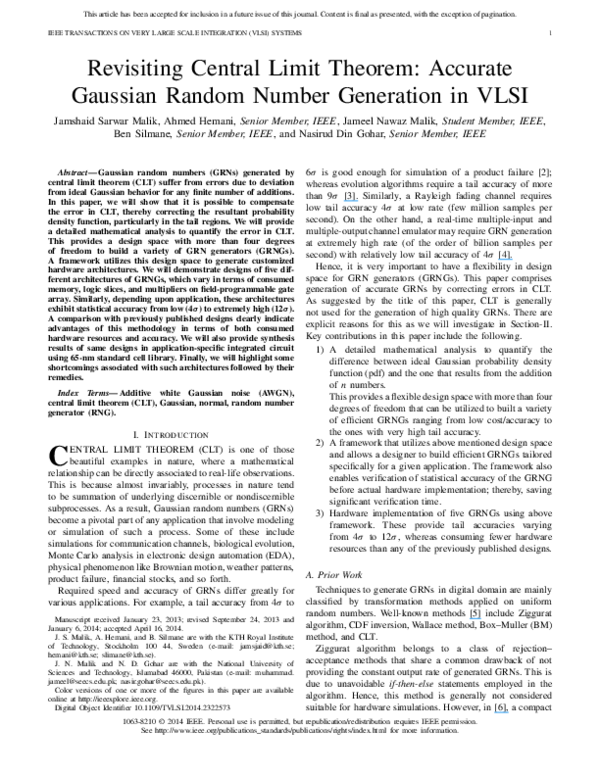 Pdf Revisiting Central Limit Theorem Accurate Gaussian Random Number Generation In Vlsi