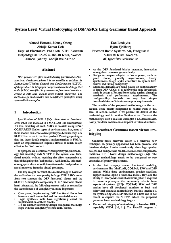 (PDF) System level virtual prototyping of DSP ASICs using grammar based approach