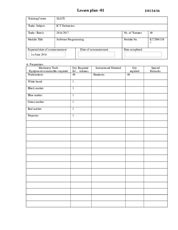 (DOC) Lesson plan -01-NVQ Level 5