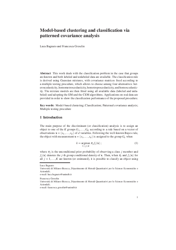 Pdf Model Based Clustering And Classification Via Patterned