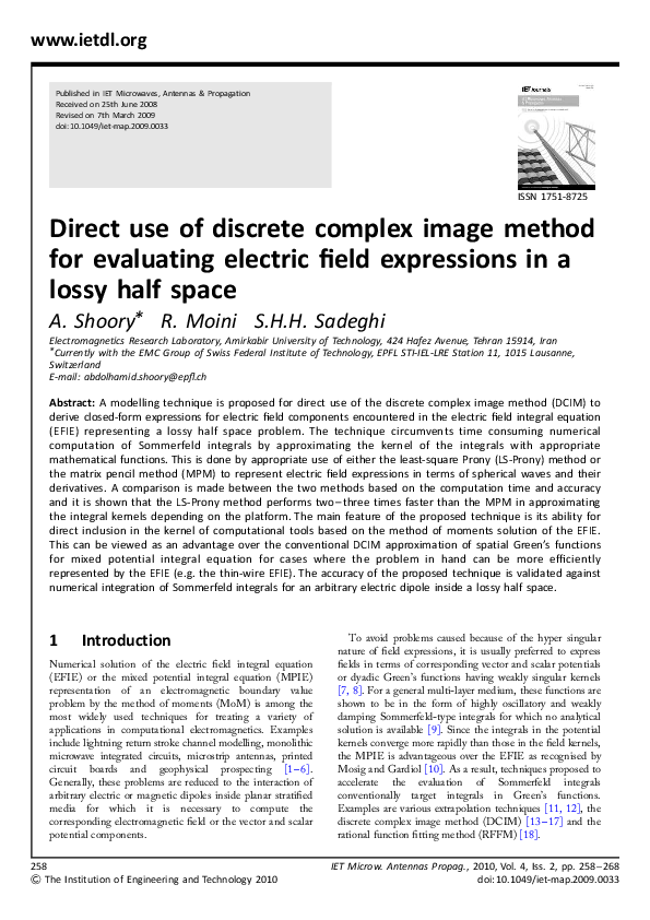 (PDF) Direct use of discrete complex image method for evaluating electric field expressions in a ...