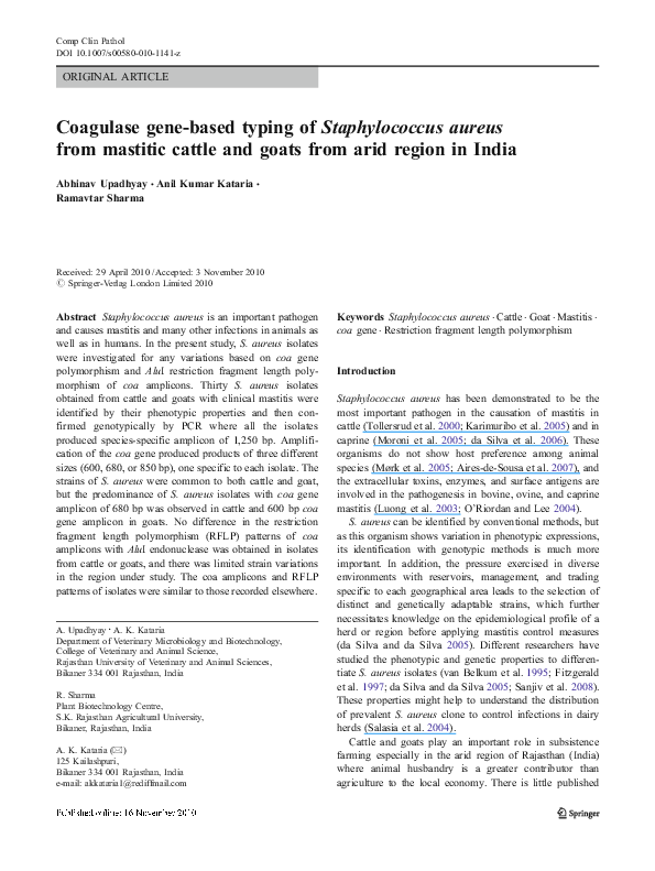 (PDF) Coagulase gene-based typing of Staphylococcus aureus from ...