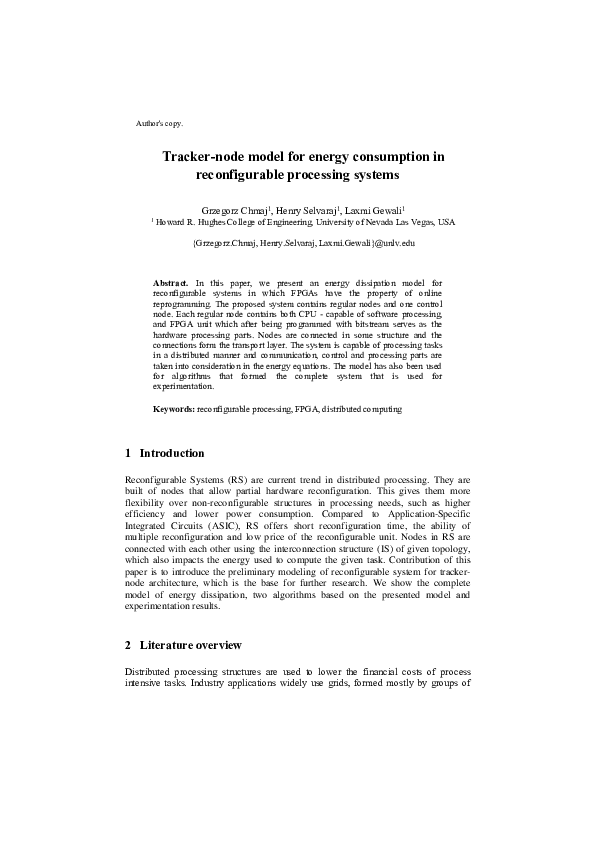 (PDF) Tracker-Node Model for Energy Consumption in Reconfigurable Processing Systems