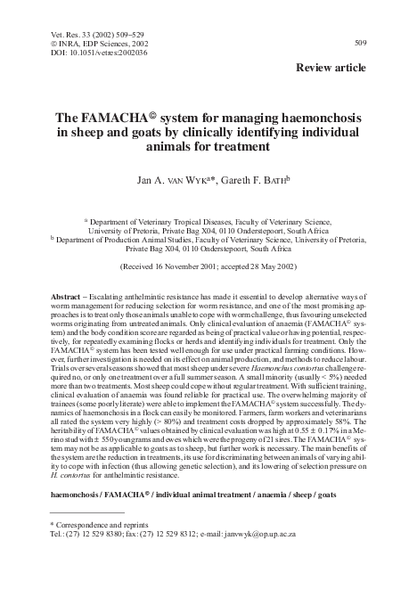 (PDF) The FAMACHA system for managing haemonchosis in sheep and goats ...
