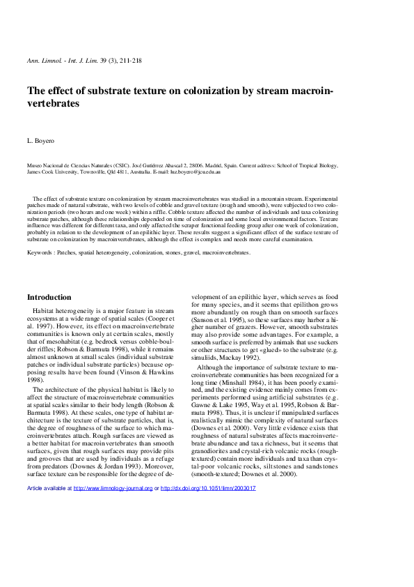 (PDF) The effect of substrate texture on colonization by stream ...