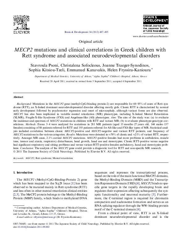 (PDF) MeCP2 Function in the Basolateral Amygdala in Rett Syndrome ...