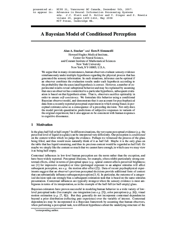 (PDF) A Bayesian Model of Conditioned Perception