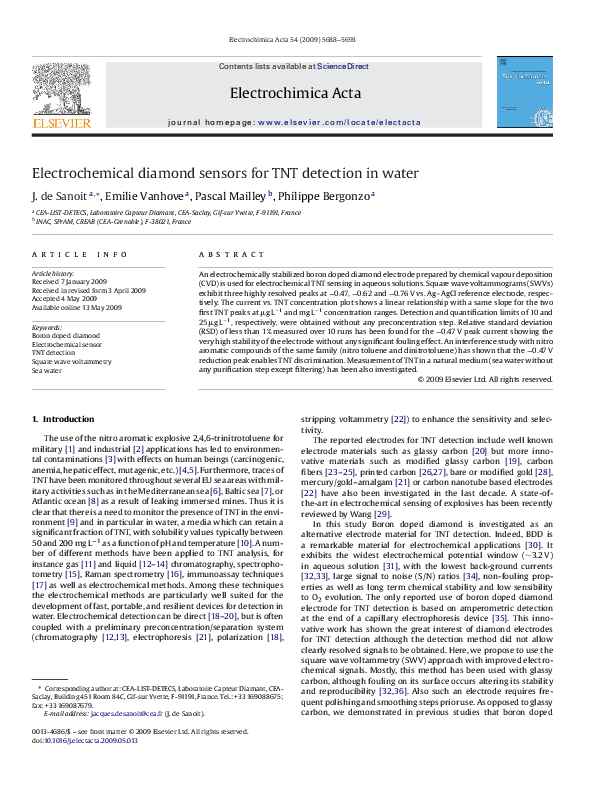(PDF) Electrochemical diamond sensors for TNT detection in water