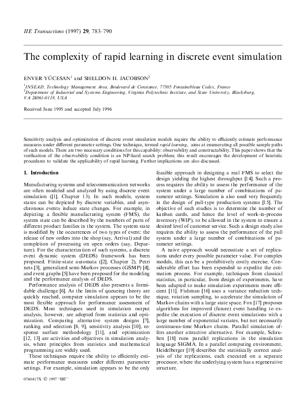 (PDF) The complexity of rapid learning in discrete event simulation