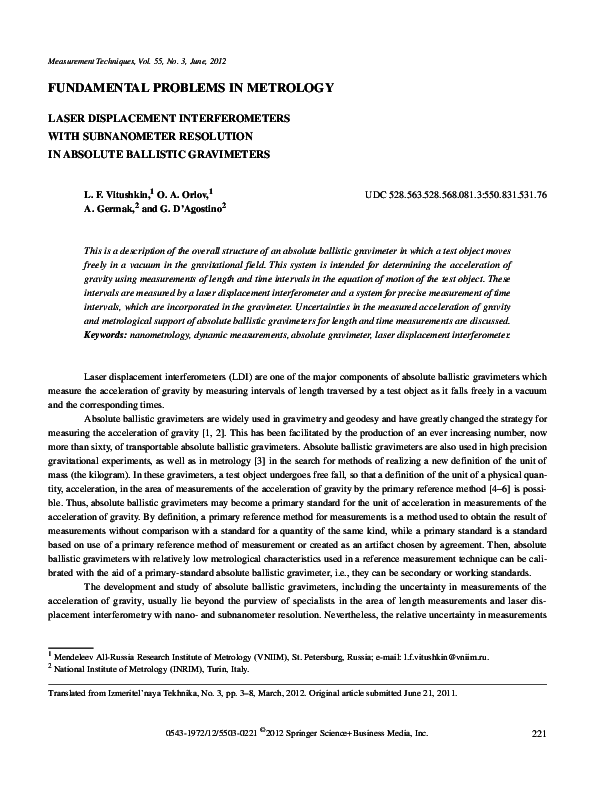 (PDF) Laser displacement interferometers with subnanometer resolution ...