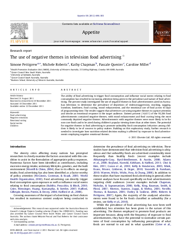 (PDF) The use of negative themes in television food advertising