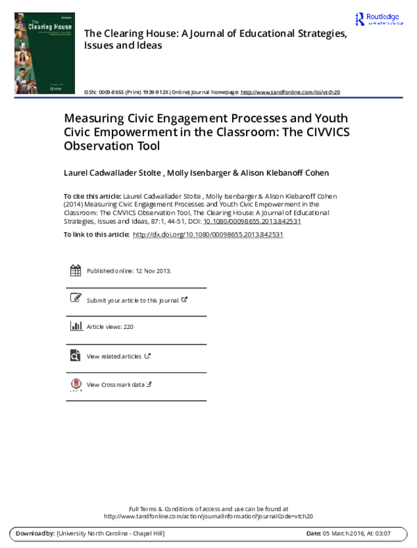 (PDF) Measuring Civic Engagement Processes and Youth Civic Empowerment ...