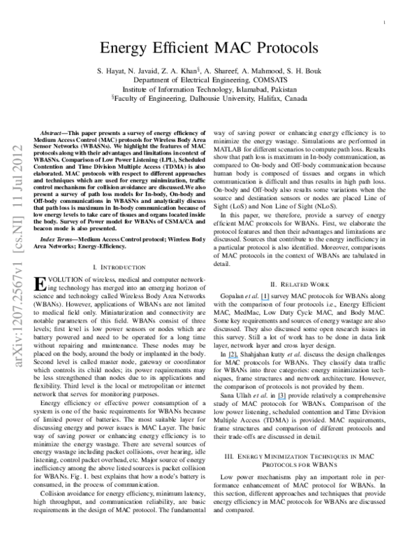 (PDF) Energy Efficient MAC Protocols