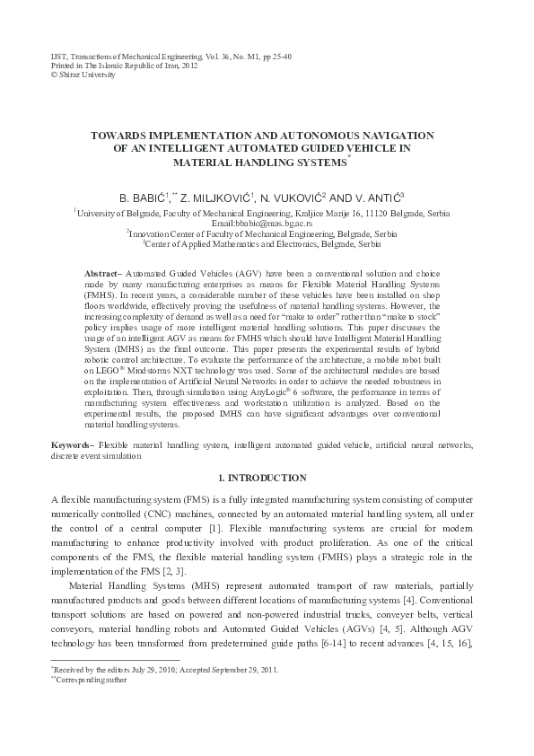 (PDF) Towards implementation and autonomous navigation of an intelligent automated guided ...