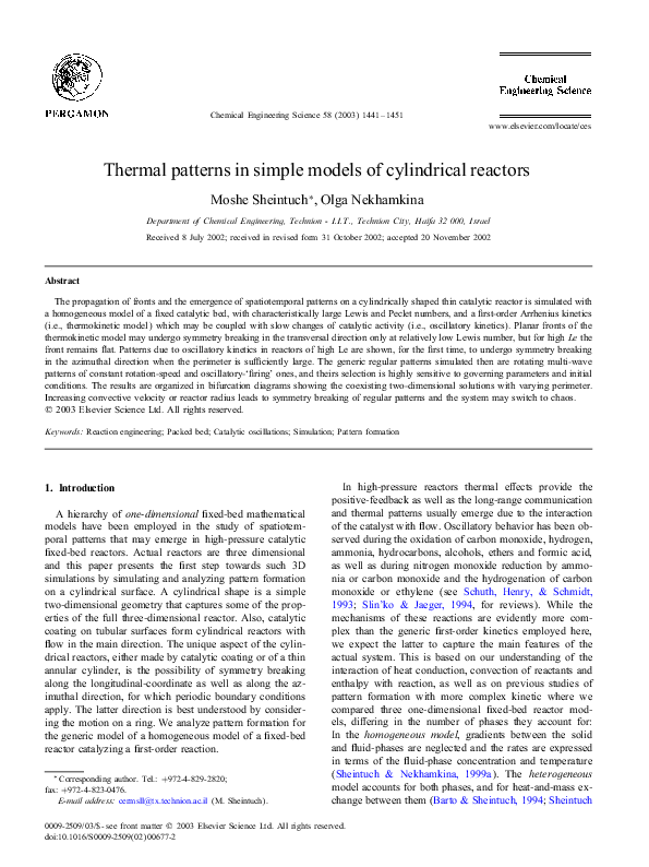 (PDF) Thermal patterns in simple models of cylindrical reactors