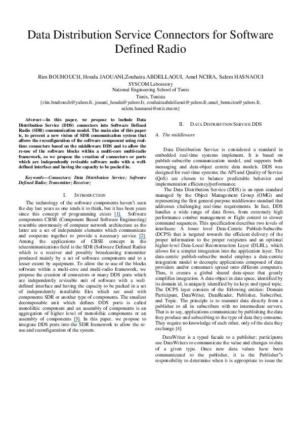 (PDF) Data Distribution Service connectors for Software Defined Radio