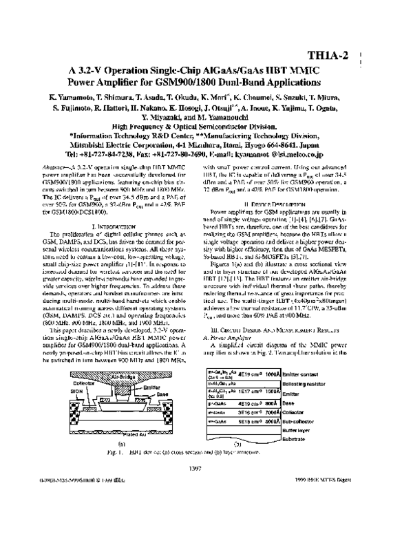 (PDF) A 3.2-V operation single-chip AlGaAs/GaAs HBT MMIC power amplifier for GSM900/1800 dual ...