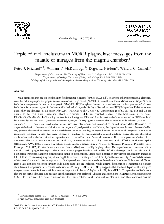 (PDF) Depleted melt inclusions in MORB plagioclase: messages from the ...
