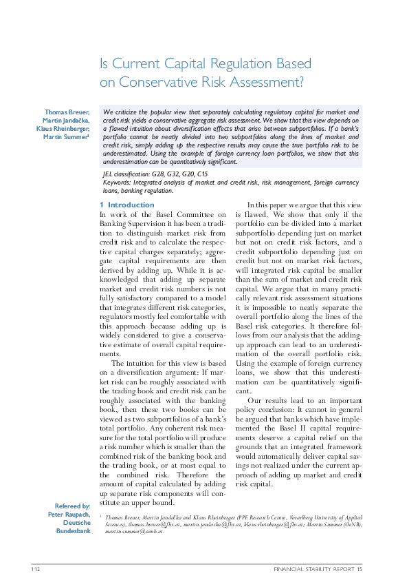 (PDF) Is Current Capital Regulation Based on Conservative Risk Assessment?