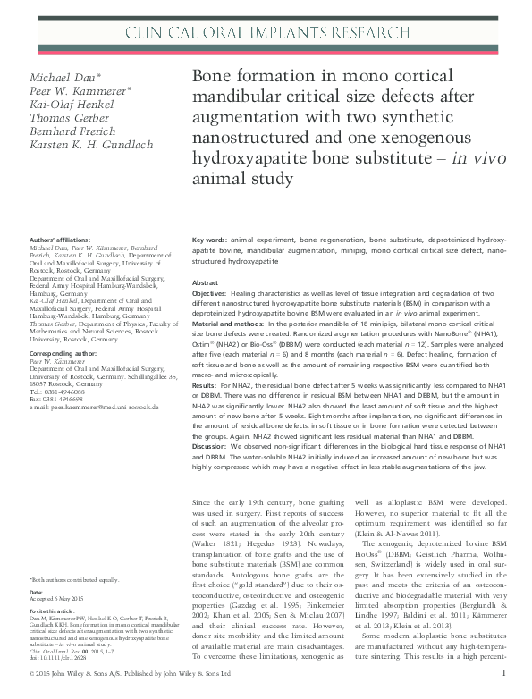 (PDF) Bone formation in mono cortical mandibular critical size defects ...