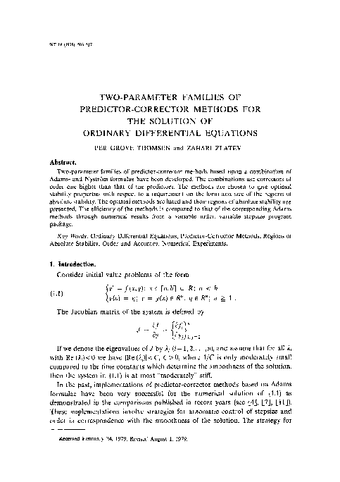(PDF) TWO-PARAMETER FAMILIES OF PREDICTOR-CORRECTOR METHODS FOR THE ...