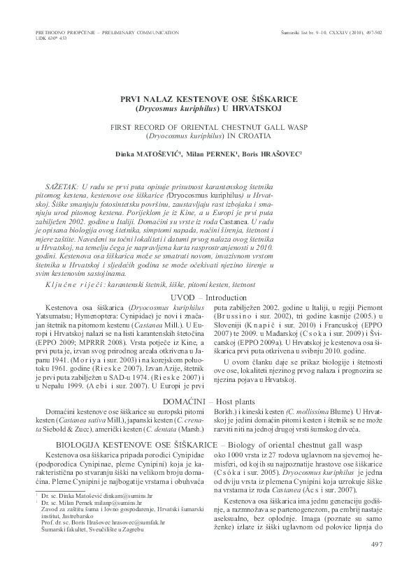 (PDF) Prvi nalaz kestenove ose šiškarice (Drycosmus kuriphilus) u Hrvatskoj