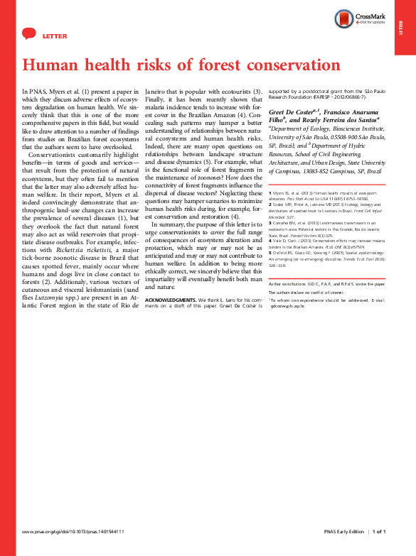 (PDF) Human health risks of forest conservation