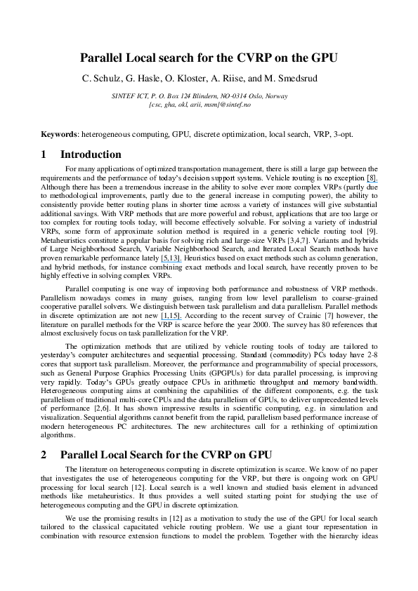 (PDF) Parallel local search for the CVRP on the GPU