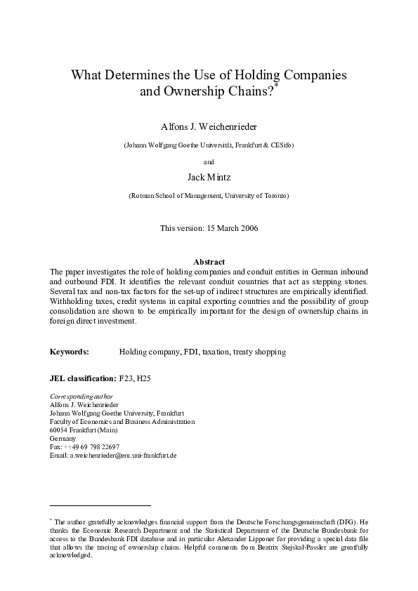 (PDF) What determines the use of holding companies and ownership chains?