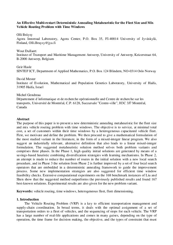 (PDF) An Effective Multirestart Deterministic Annealing Metaheuristic for the Fleet Size and Mix ...