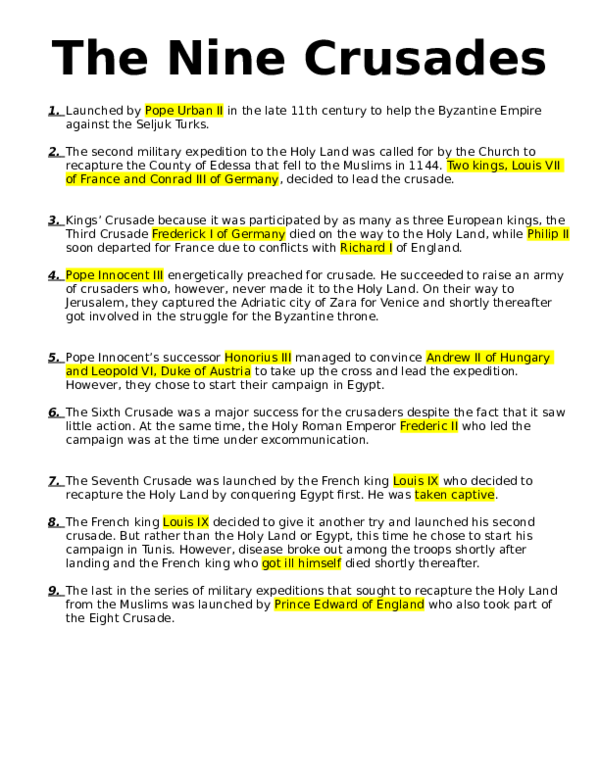 (DOC) The Nine Crusades