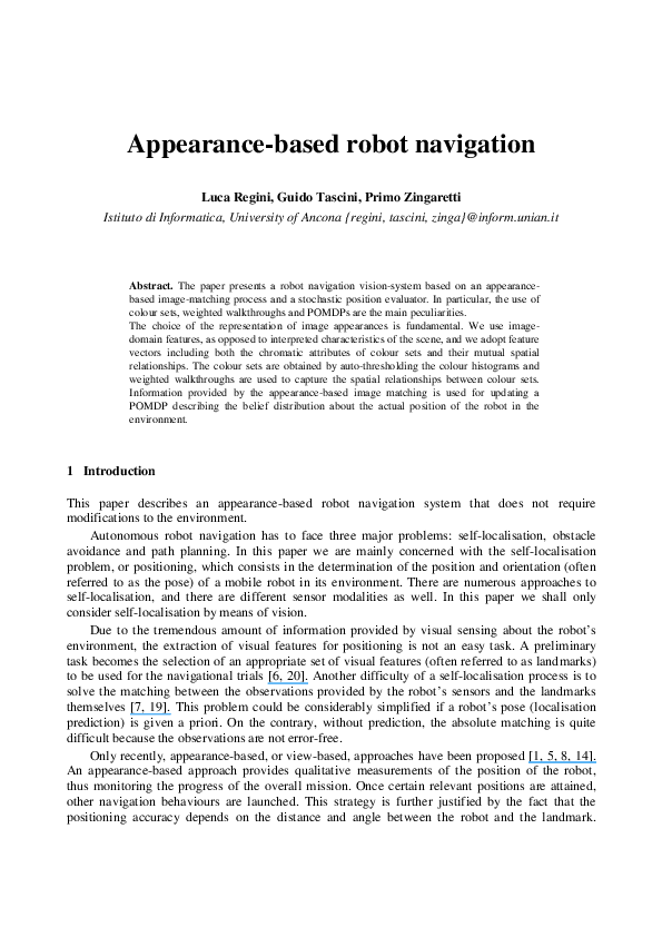 (PDF) Appearance-based robot navigation