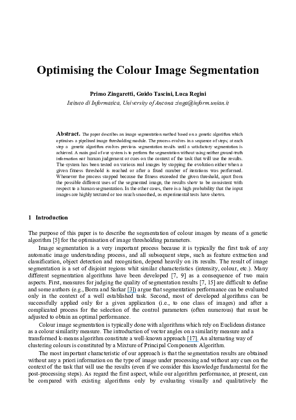 (PDF) Optimising the colour image segmentation