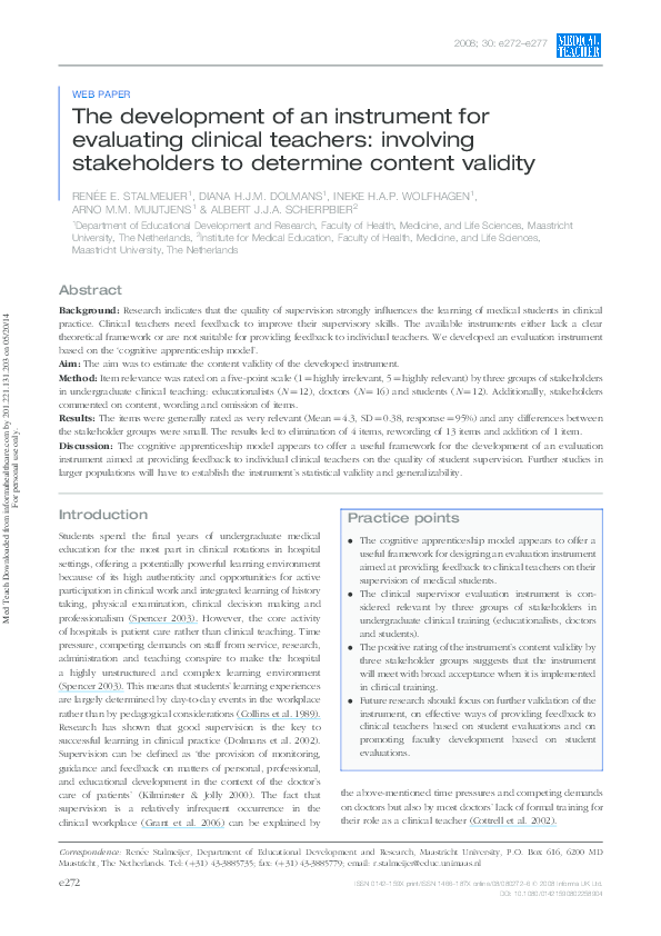 (PDF) The development of an instrument for evaluating clinical teachers: involving stakeholders ...