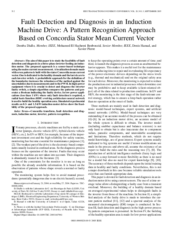 Pdf Fault Detection And Diagnosis In An Induction Machine Drive A Pattern Recognition