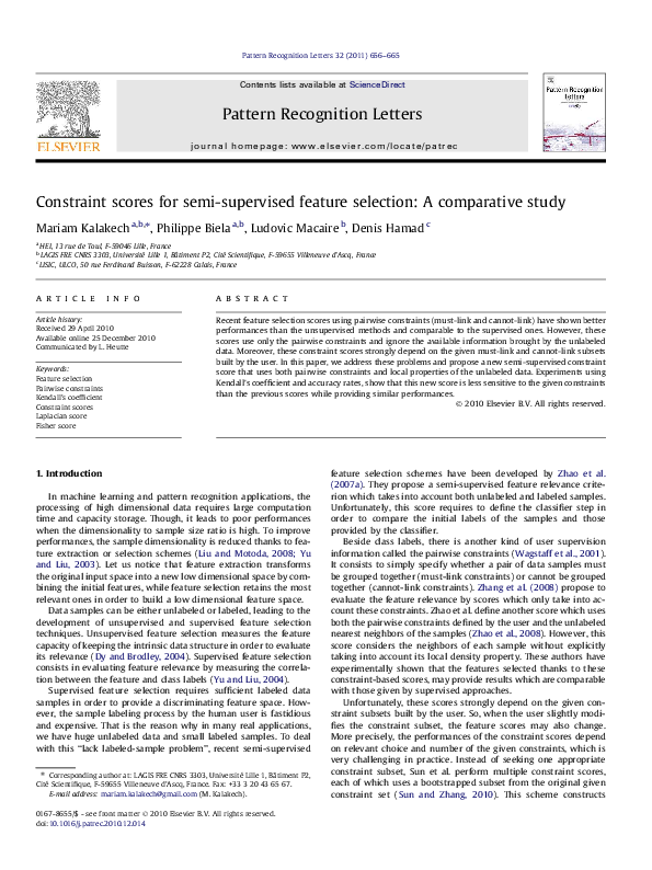 Pdf Constraint Scores For Semi Supervised Feature Selection A