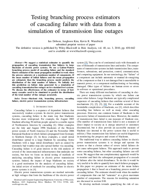 (PDF) Testing Branching Process Estimators of Cascading Failure with ...