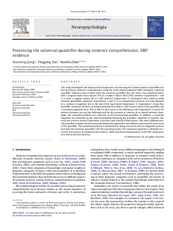 (PDF) Processing the universal quantifier during sentence comprehension: ERP evidence