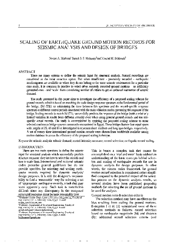 (PDF) Scaling of Earthquake Ground Motion Records for Seismic Analysis and Design of Bridges
