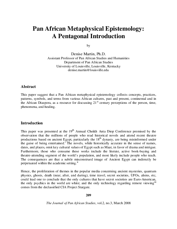 (PDF) Pan African Metaphysical Epistemology: A Pentagonal Introduction