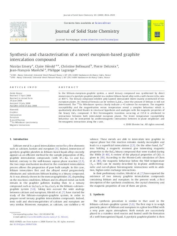 Pdf Synthesis And Characterisation Of A Novel Europium Based Graphite Intercalation Compound