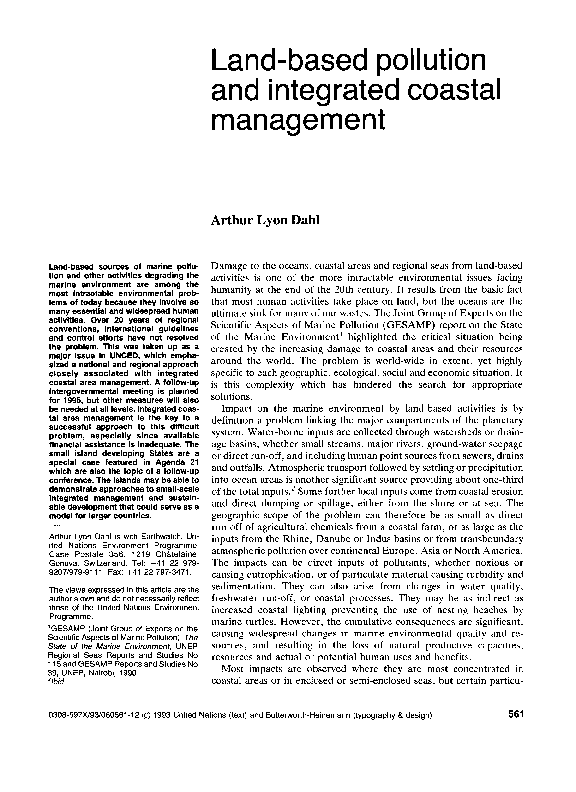 (PDF) Land-based pollution and integrated coastal management | Arthur ...