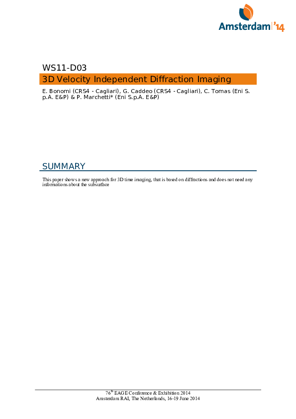 Pdf 3d Velocity Independent Diffraction Imaging Ernesto Bonomi