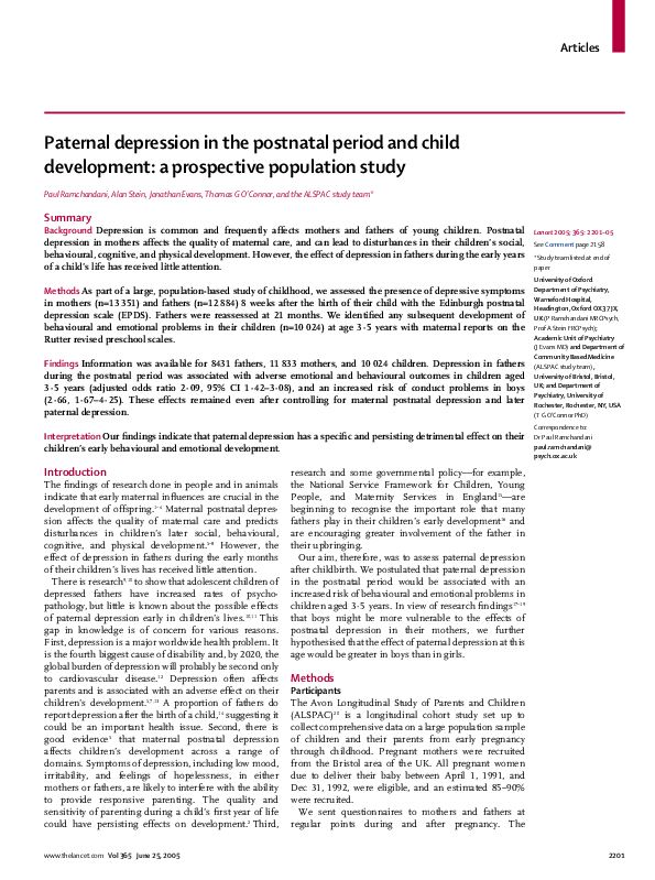 (PDF) Paternal Depression in the Postnatal Period and Child Development ...