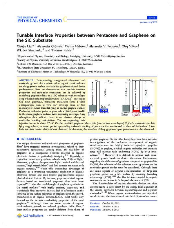(PDF) Tunable Interface Properties between Pentacene and Graphene on ...