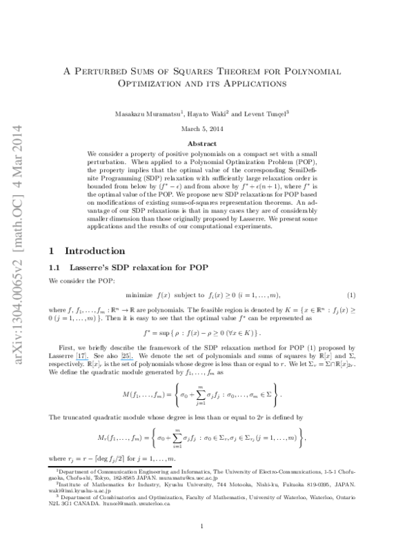 (PDF) Perturbed sums-of-squares theorem for polynomial optimization and its applications