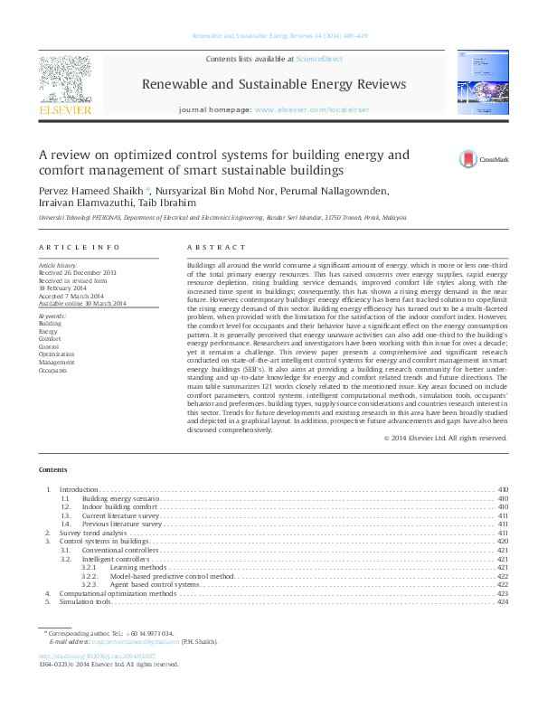 (PDF) A review on optimized control systems for building energy and ...