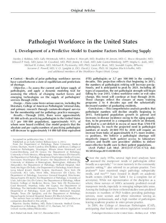 (PDF) Pathologist Workforce in the United States: I. Development of a ...