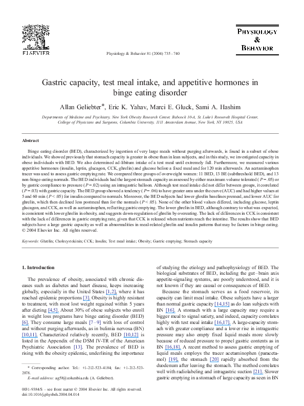 (PDF) Gastric capacity, test meal intake, and appetitive hormones in ...